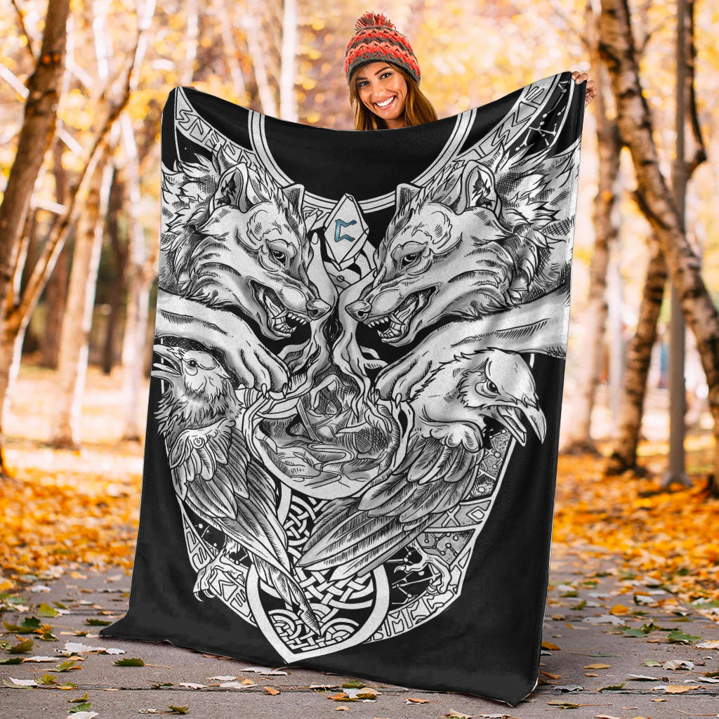 Viking Norse Blanket Perth Rune, Wolf And Raven Tattoo - University Shirt